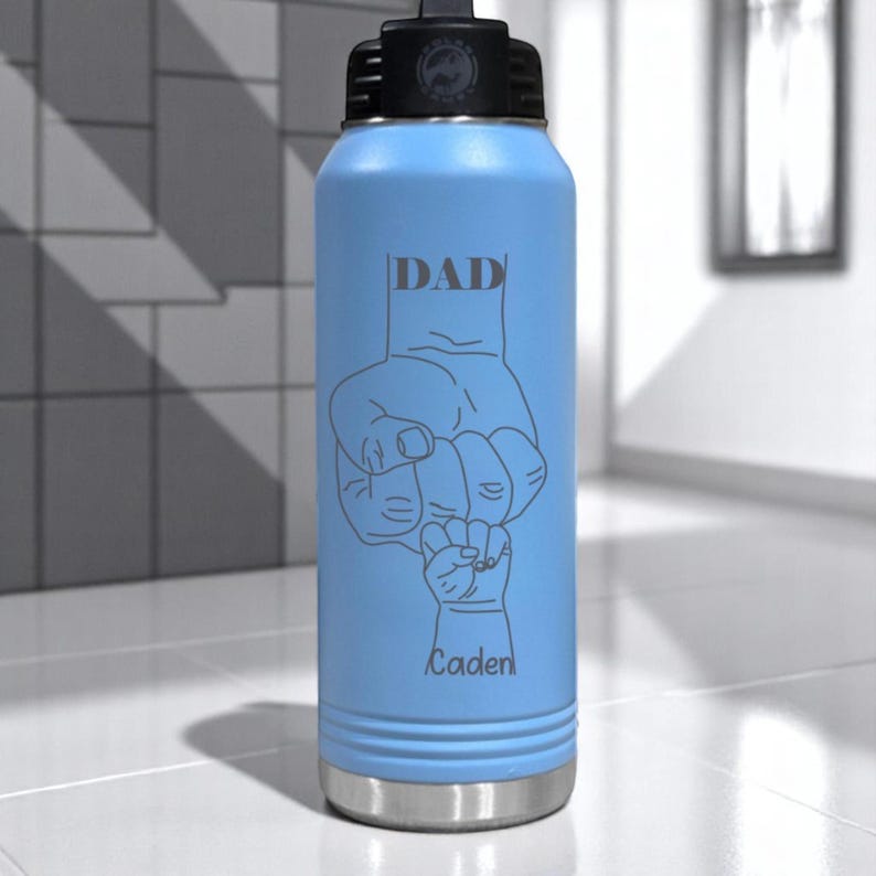 Dad Fist Bump Kids Names Bottle, Father's Day Gift for Daddy, Laser ...