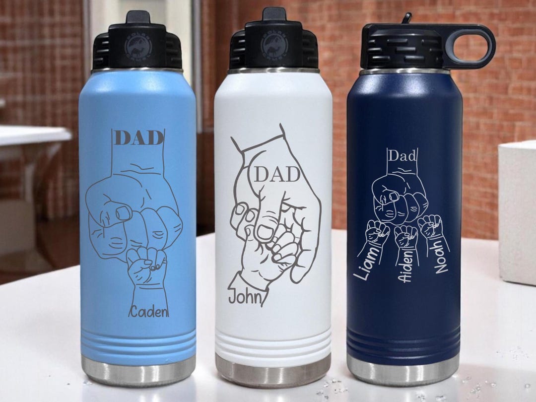 Dad Fist Bump Kids Names Bottle, Father's Day Gift for Daddy, Laser ...