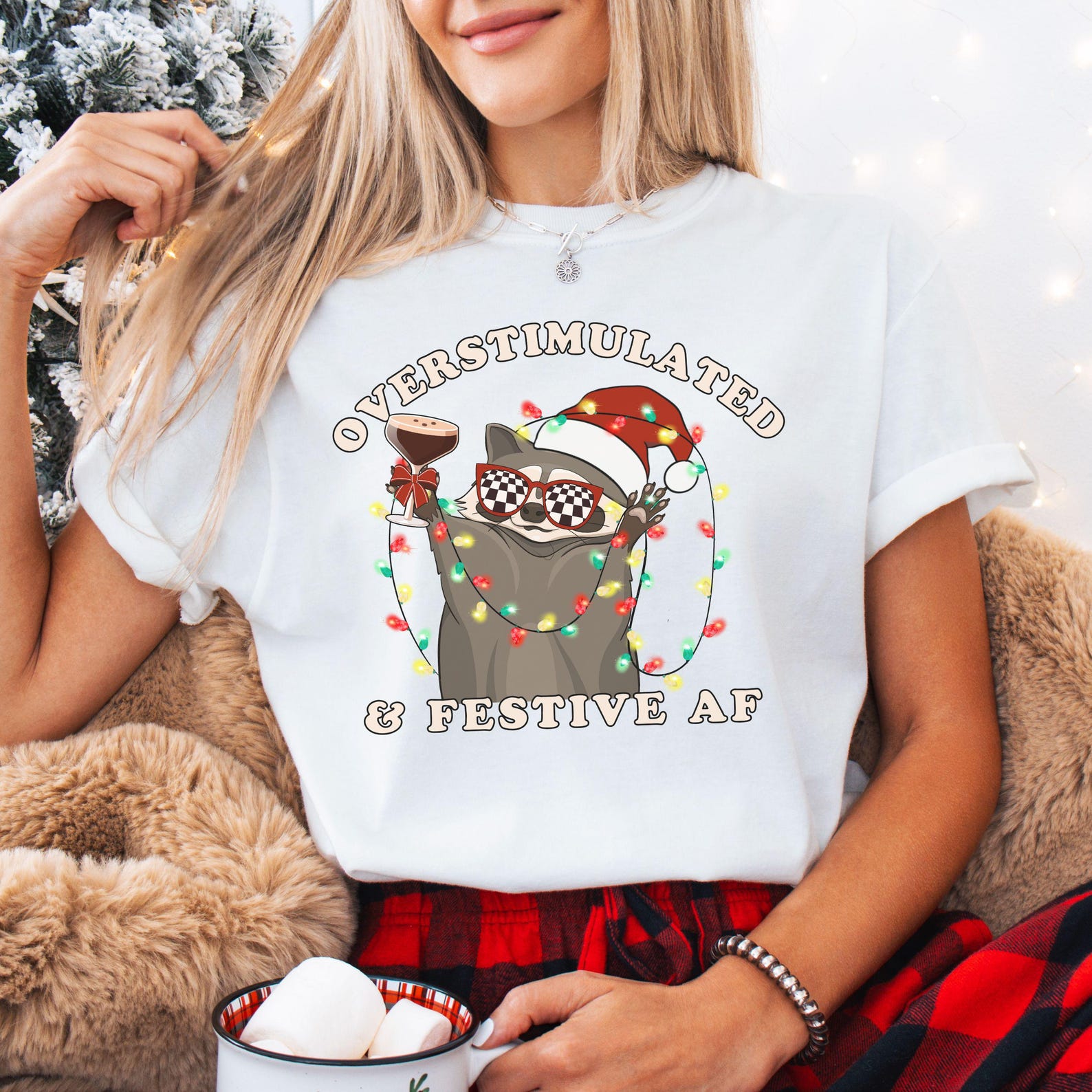 Overstimulated & Festive AF Raccoon Christmas Shirt Espresso Martini ...