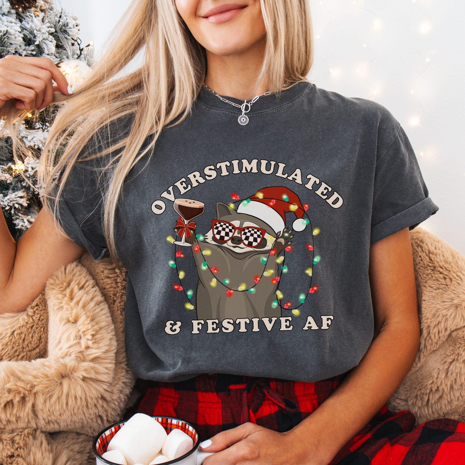 Overstimulated & Festive AF Raccoon Christmas Shirt Espresso Martini ...