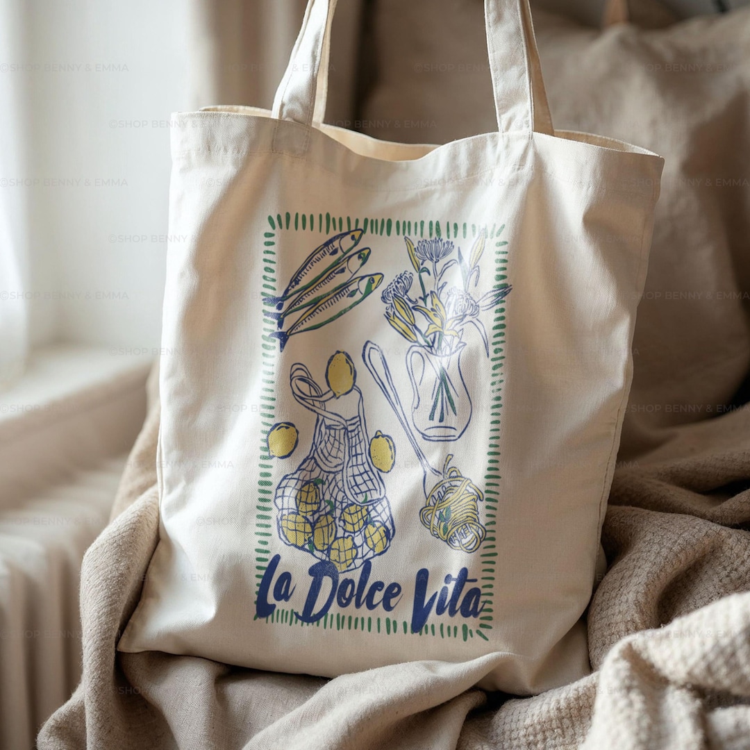 La Dolce Vita Tote Bag Amalfi Coast Retro Italian Market Pasta Lemon ...