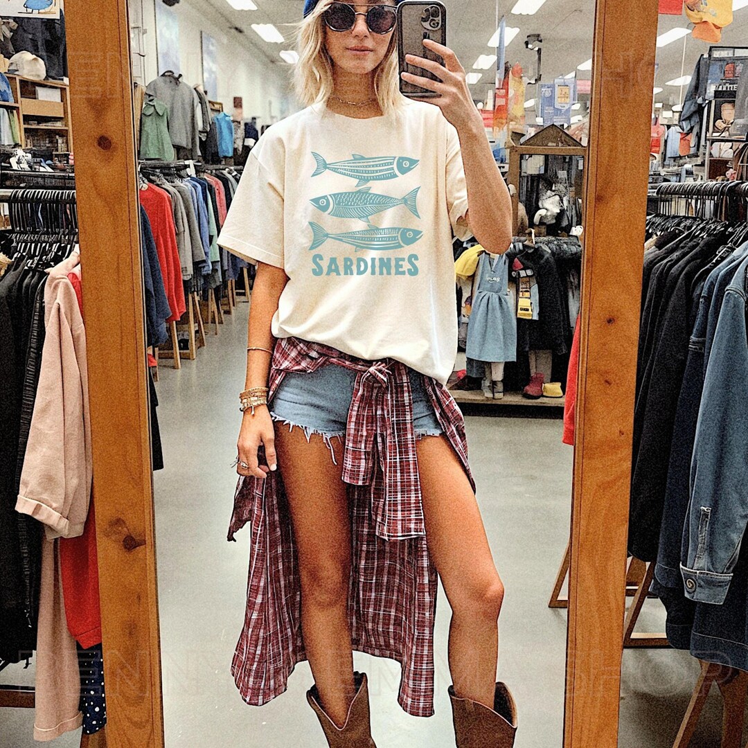 Sardine Linocut Shirt Tinned Fish Fisherman Aesthetic Coastal ...