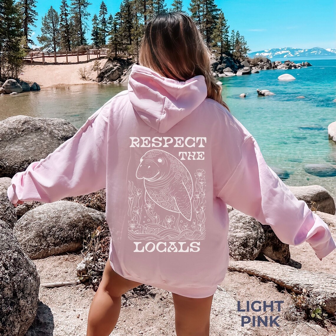 Manatee Respect the Locals Back Print Hoodie Coconut Girl Sweatshirt ...