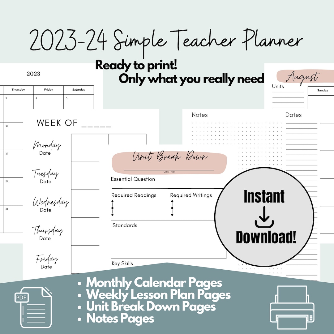 Printable Educator Planner 2023-24 - Simple, Clean, Large Print - PDF ...