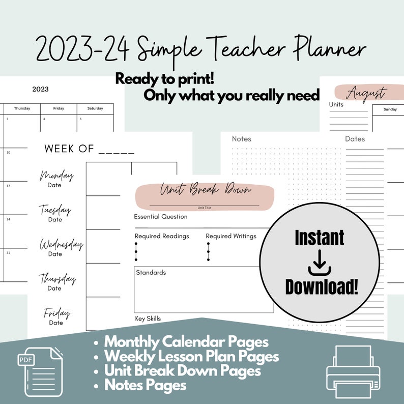 Printable Educator Planner 2023-24 - Simple, Clean, Large Print - PDF ...
