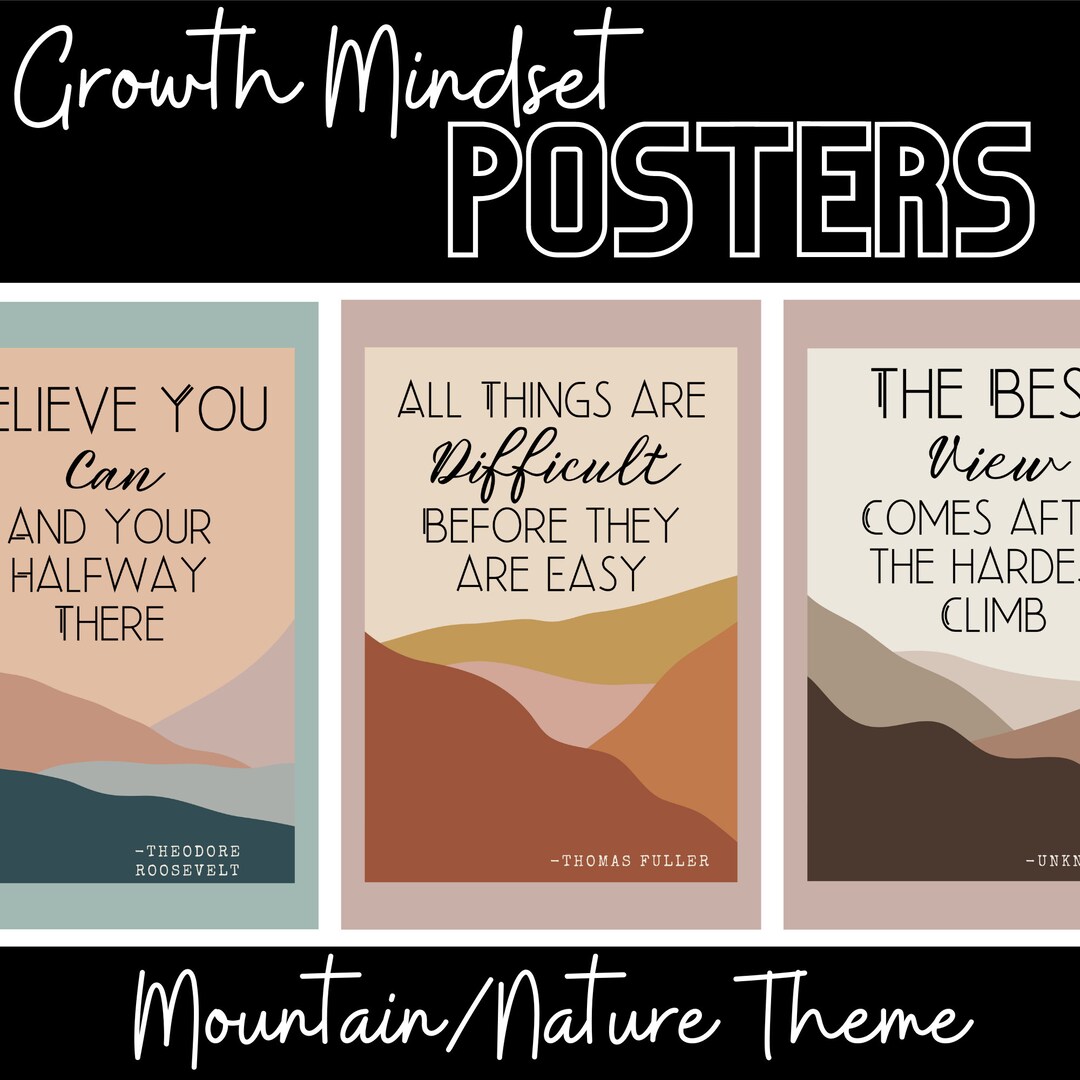 Growth Mindset Posters Seven Nature/mountain Themed Posters Boho ...