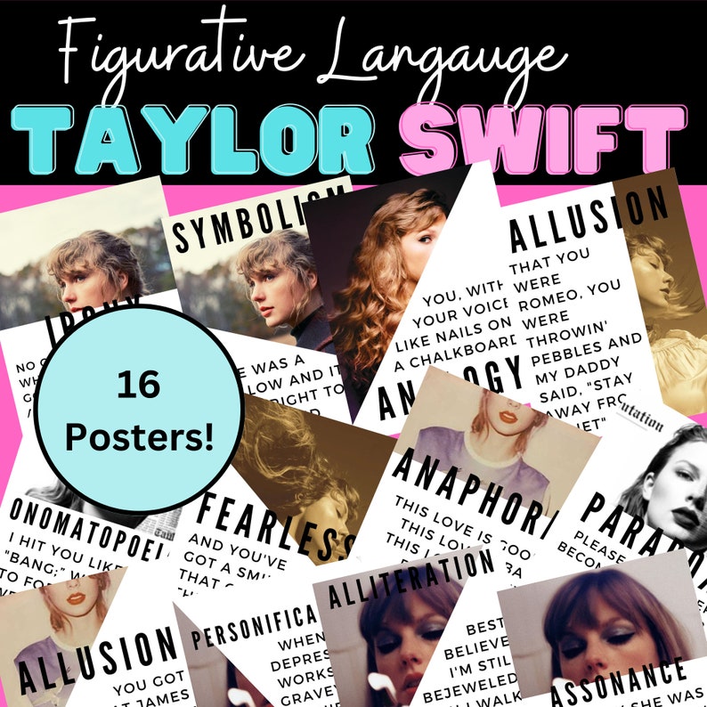 Taylor Swift Figurative Language Posters - 16 Posters - Language Arts ...