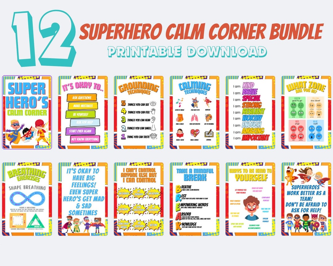 Calm Corner Superhero Edition 12 Printable Decor Wall Art Emotional ...