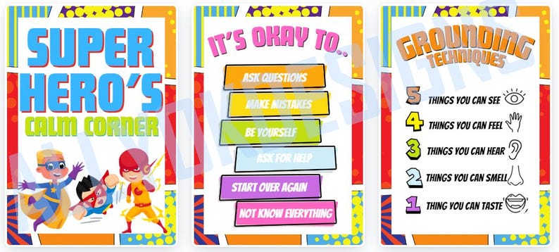 Calm Corner Superhero Edition 12 Printable Decor Wall Art Emotional ...