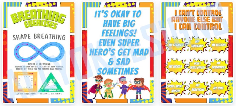 Calm Corner Superhero Edition 12 Printable Decor Wall Art Emotional ...