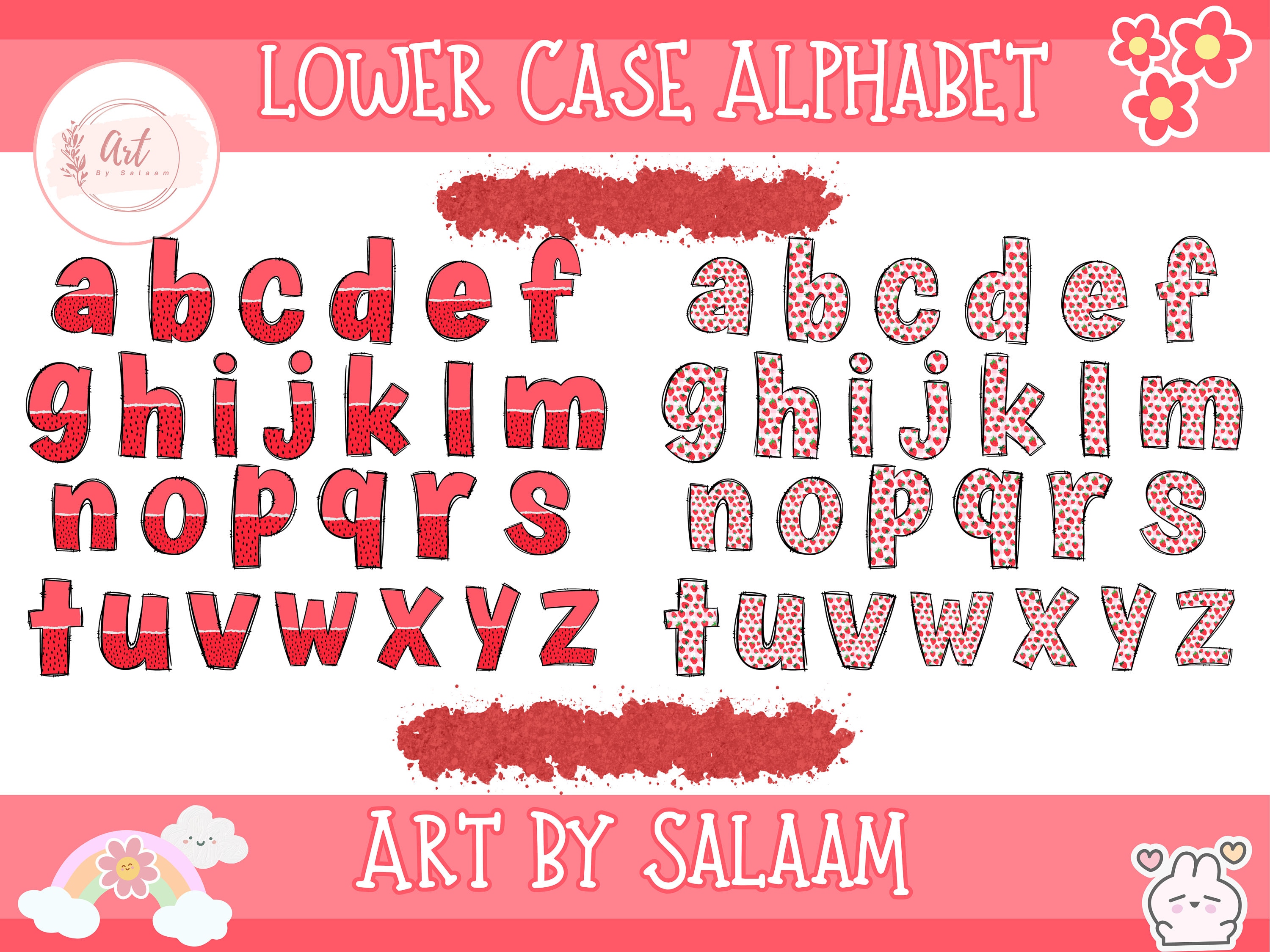 Strawberry Patch Doodle Alphabet Letters PNG Numbers Bundle, Strawberry ...