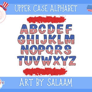 4TH July USA Flag Doodle Alphabet Letters PNG Bundle, Red White Blue ...