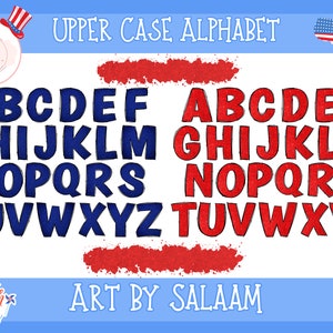 4TH July USA Flag Doodle Alphabet Letters PNG Bundle, Red White Blue ...