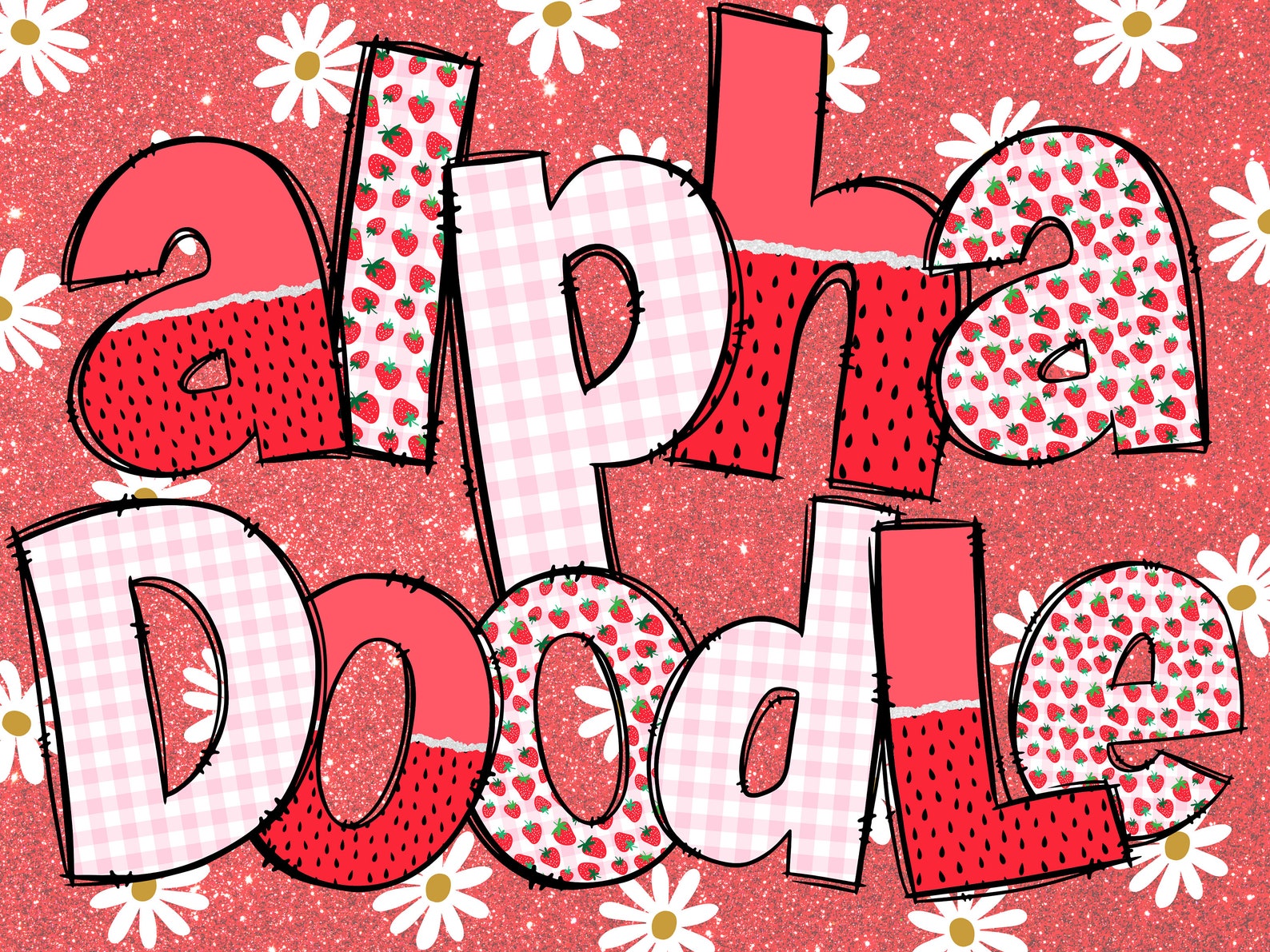 Strawberry Patch Doodle Alphabet Letters PNG Numbers Bundle, Strawberry ...