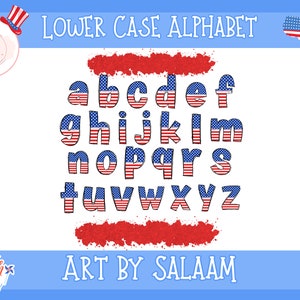 4TH July USA Flag Doodle Alphabet Letters PNG Bundle, Red White Blue ...