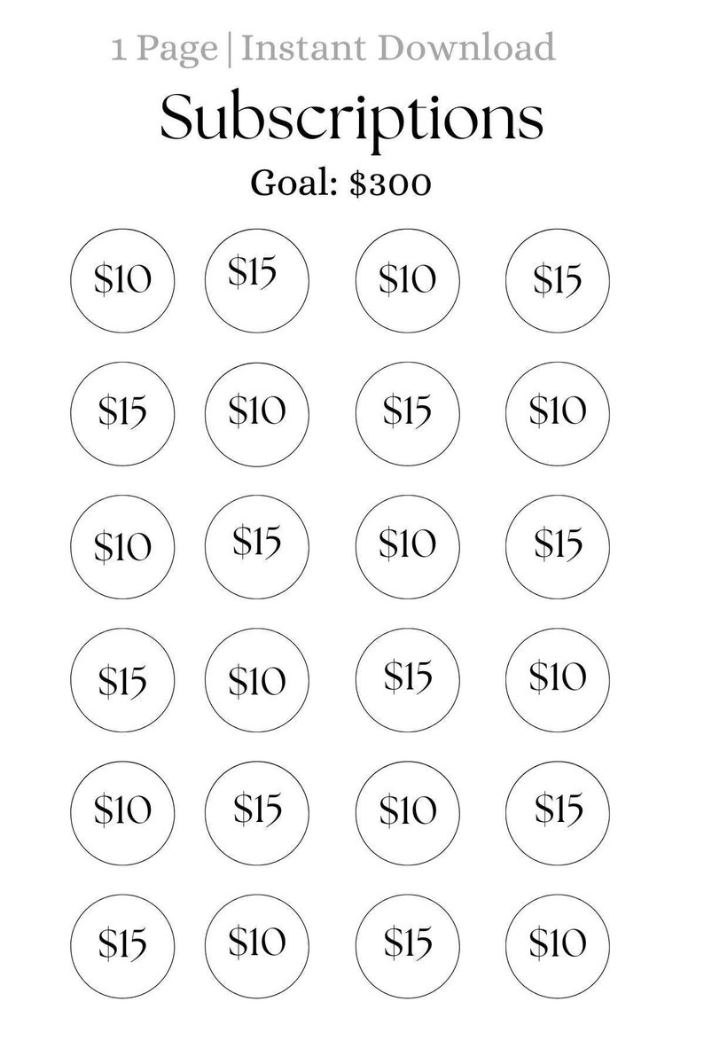 Subscription Savings Challenge- Save 300 Dollars-printable PDF-A6/A4 - Etsy