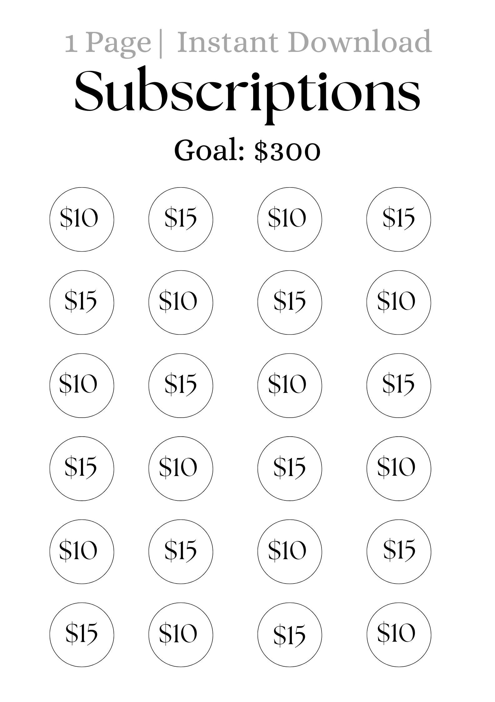 Subscription Savings Challenge- Save 300 Dollars-printable PDF-A6/A4 - Etsy