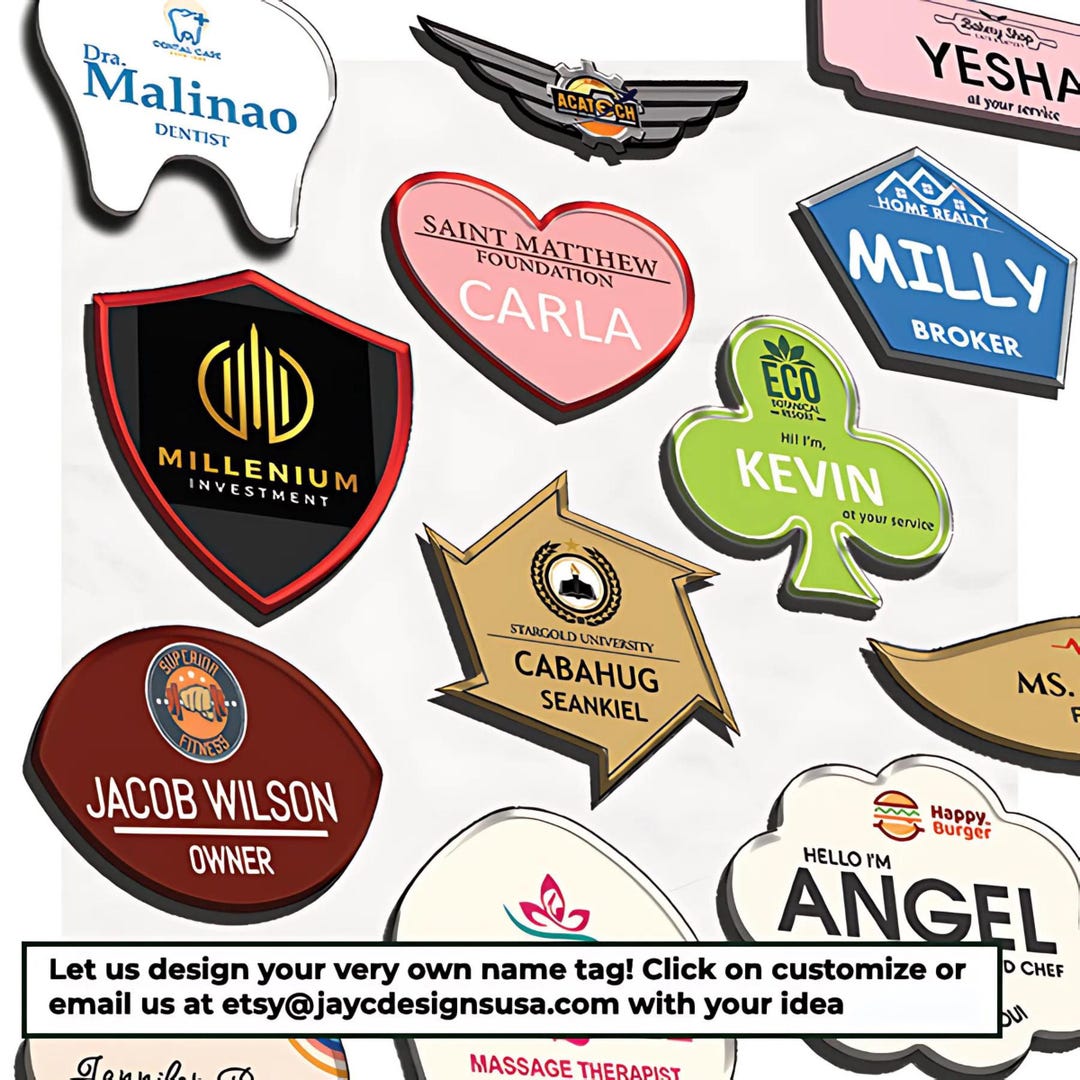 Custom Shape Name Tag With Magnet | Badges for Offices and Restaurants ...