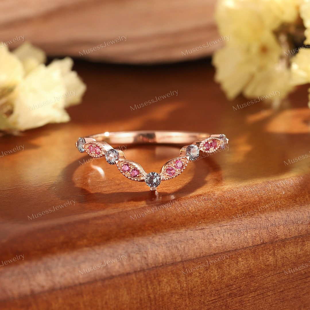 Vintage Pink Sapphire & Blue Alexandrite Ring Custom Stackable ...