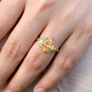 Vintage Oval Cut Orange Spessaritne Garnet Leaf Engagement Ring Unique ...