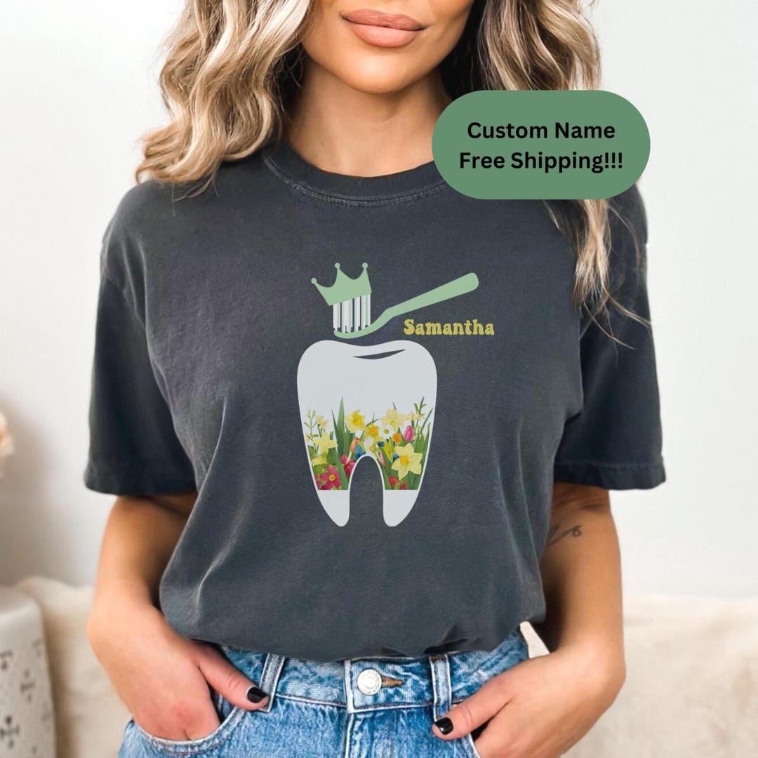 Comfort Colors Custom Dental Shirt, Floral Tooth T-shirt, Dental ...