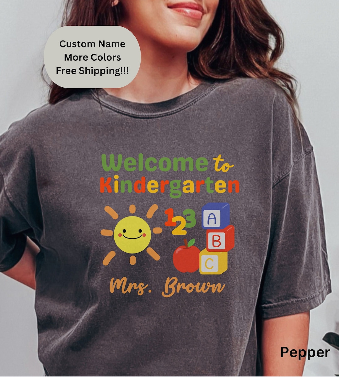 Kindergarten Teacher T-shirt Comfort Colors©, Custom Teacher Name ...