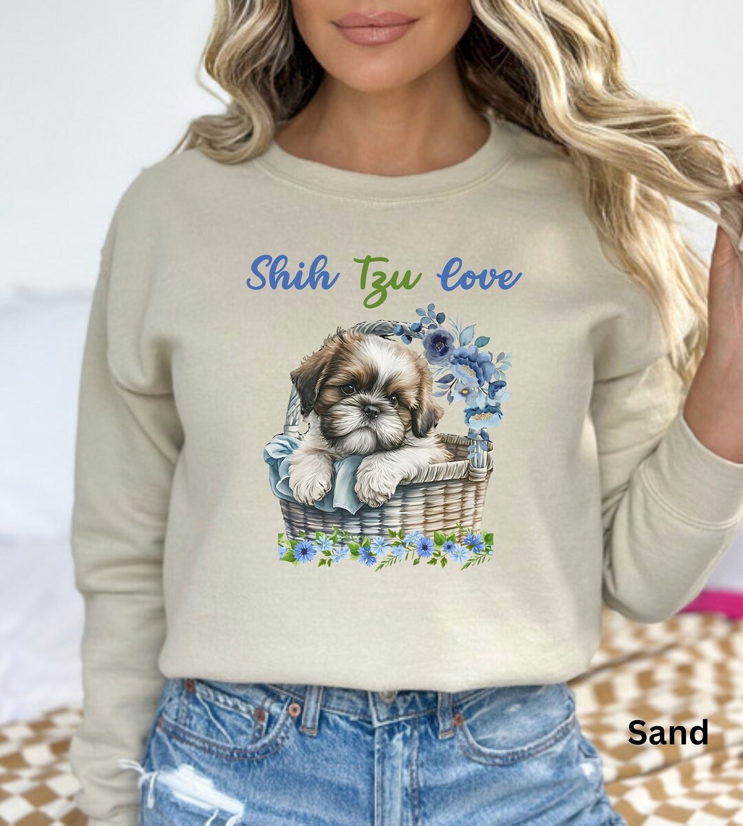 Shih Tzu Sweatshirt, Shih Tzu Floral Sweater, Puppy Flower Shirt, Cute ...