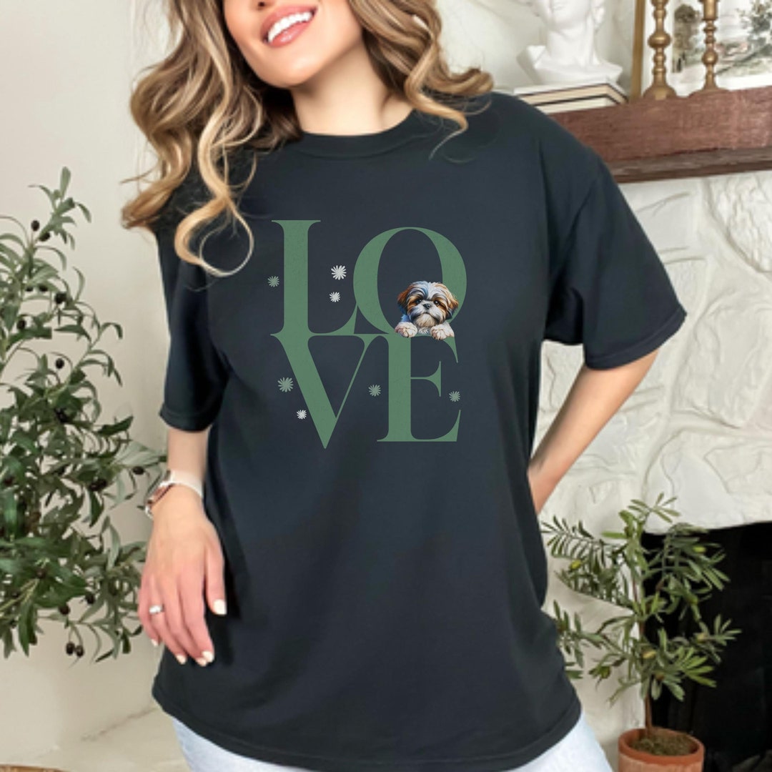 Shih Tzu Love T-shirt, Shih Tzu Peeking Face Tshirt, Comfort Colors ...