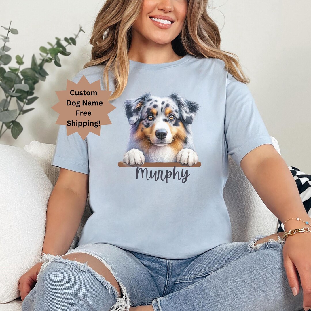 Australian Shepherd T-shirt, Personalized Aussie Dog Name Tshirt ...