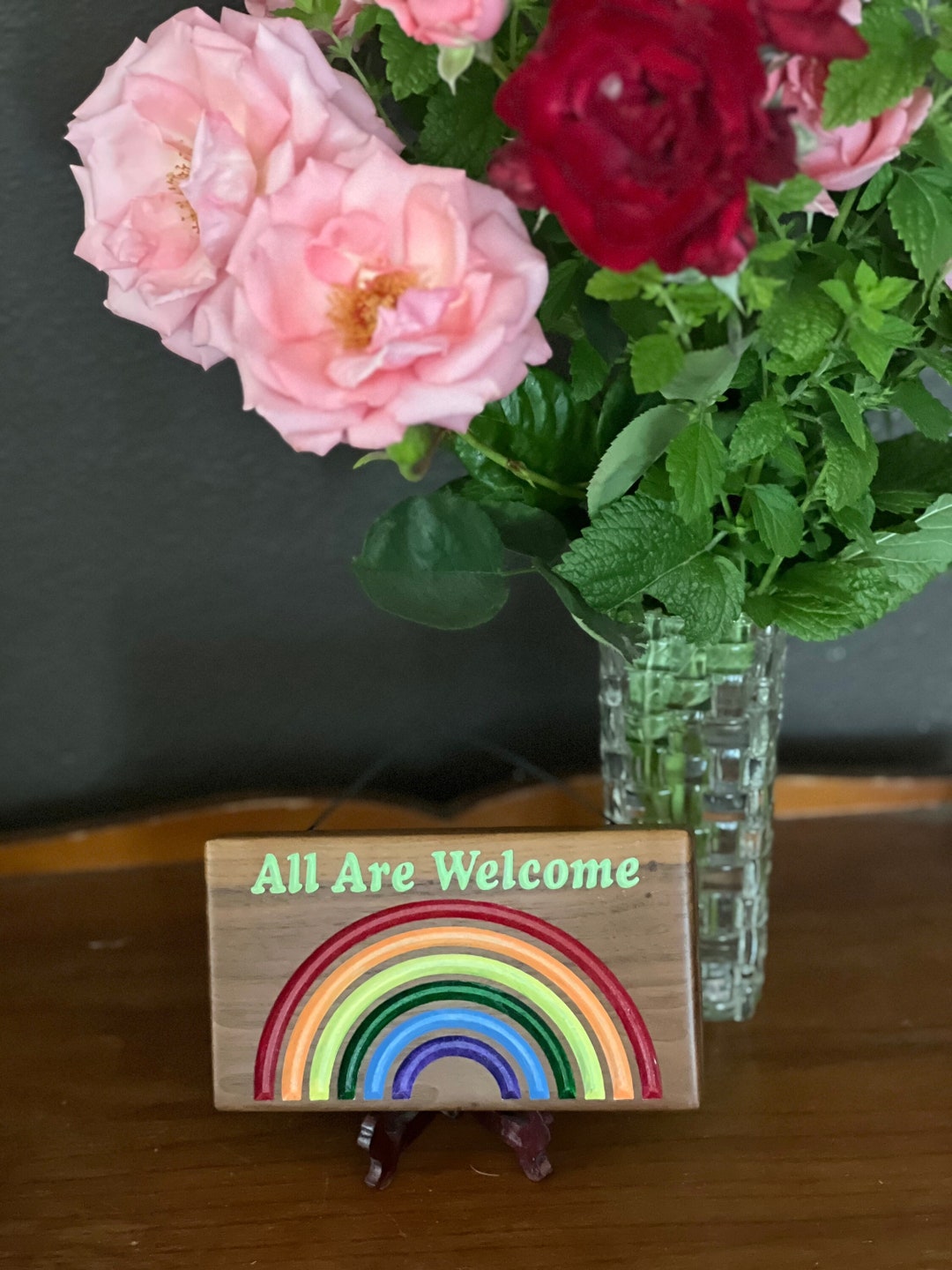 All Are Welcome Rainbow Pride Wood Sign ....... Small Wooden Sign ...