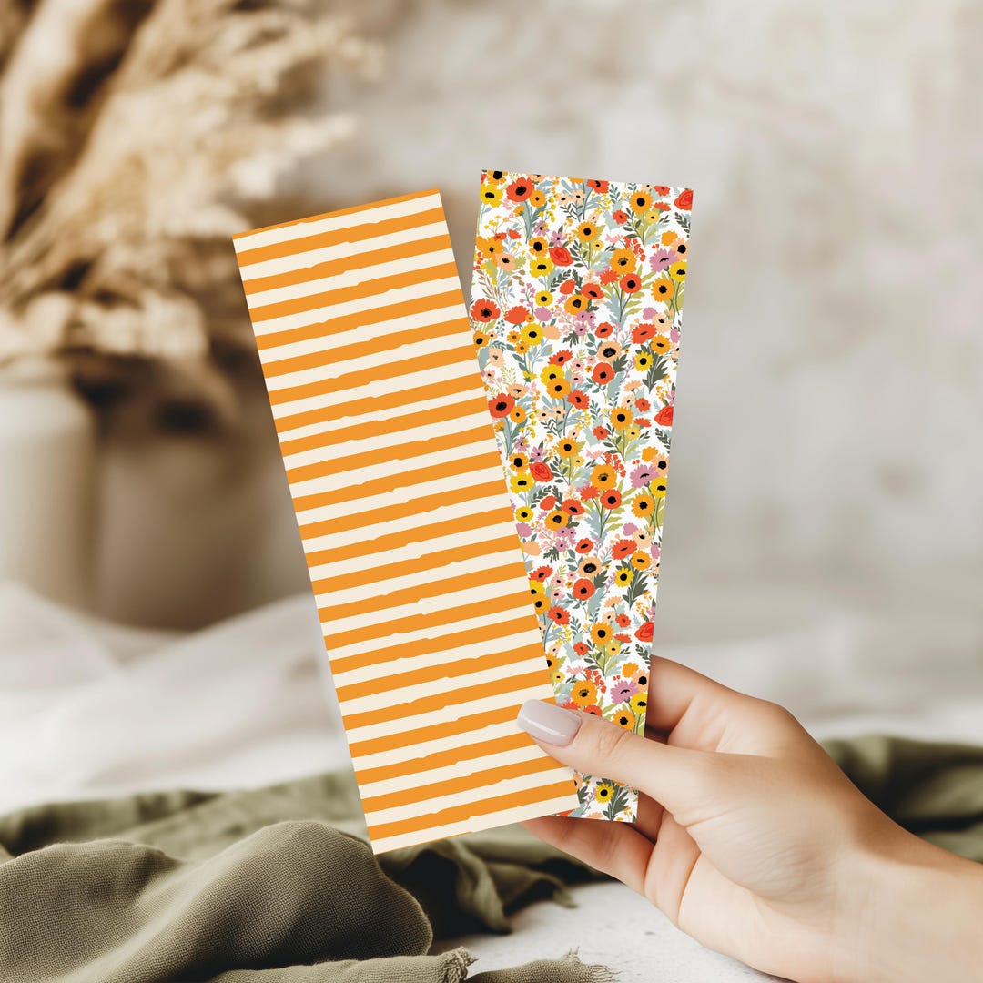 Orange Floral Laminated Bookmark Set: Book Lover Gift - Etsy