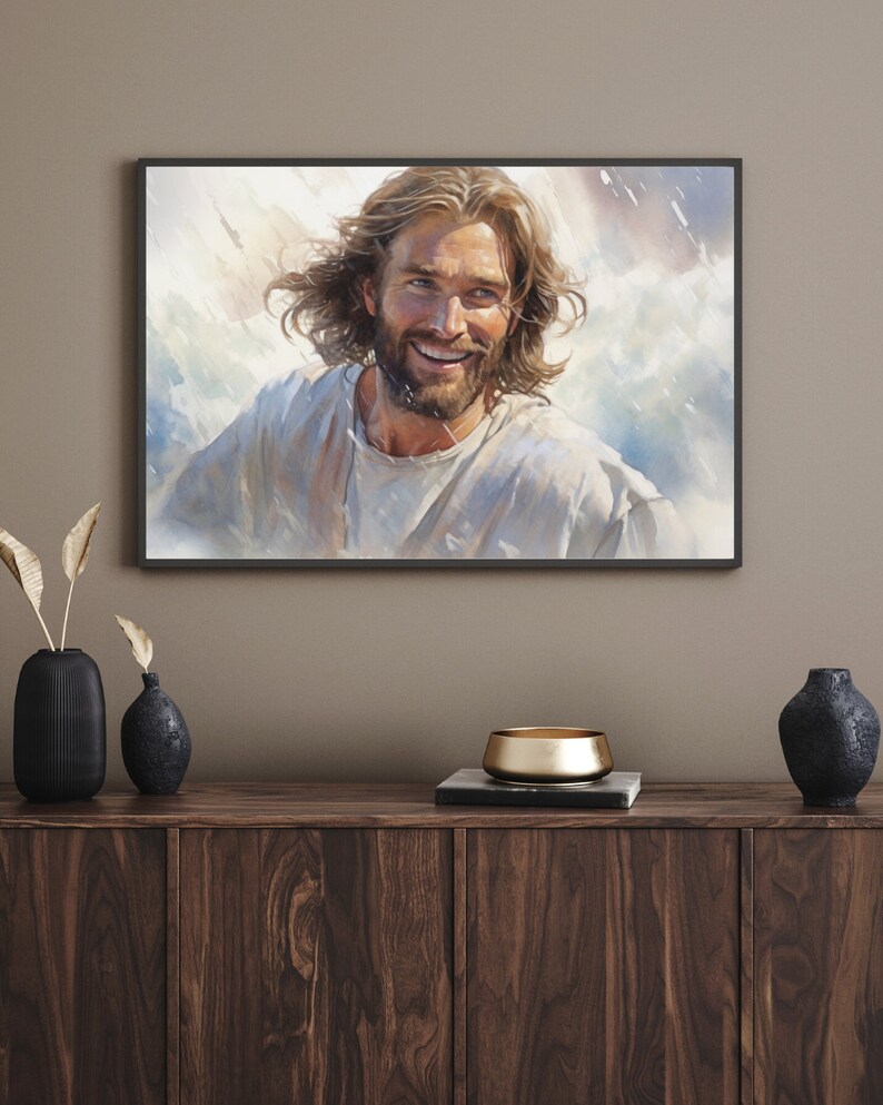 Smiling Jesus Christian Artwork Christian Digital Wall Art Printable ...