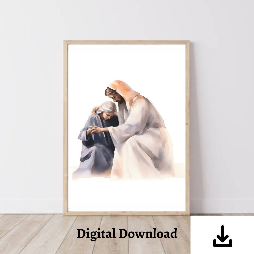 Jesus Comforting a Grieving Mother - Digital Watercolor Artwork ...