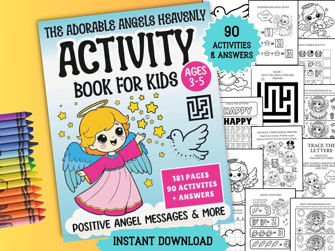 Adorable Angels Heavenly Activity Page Bundle, Kids Ages 3-5, Loving ...