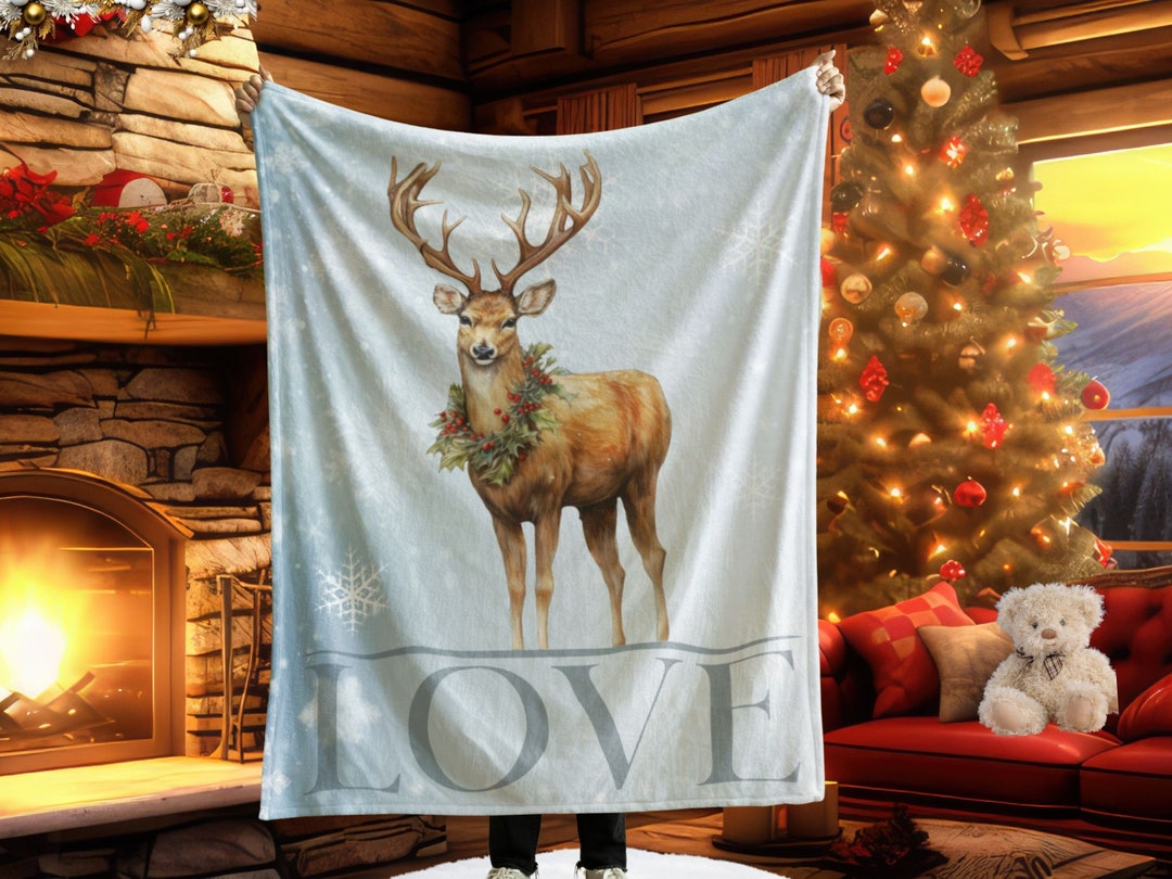 Velveteen Plush Blanket, Christmas Deer, Reindeer Fleece Throw, Xmas ...