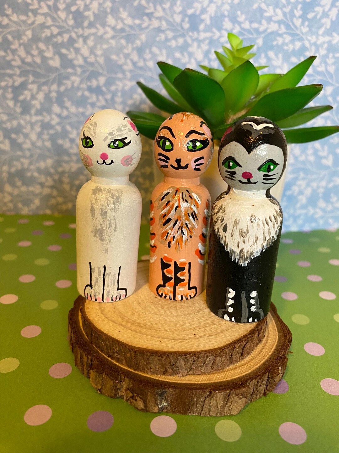 Personalized Cat Portrait Peg Doll Hand Painted Wooden Toy Cat ...