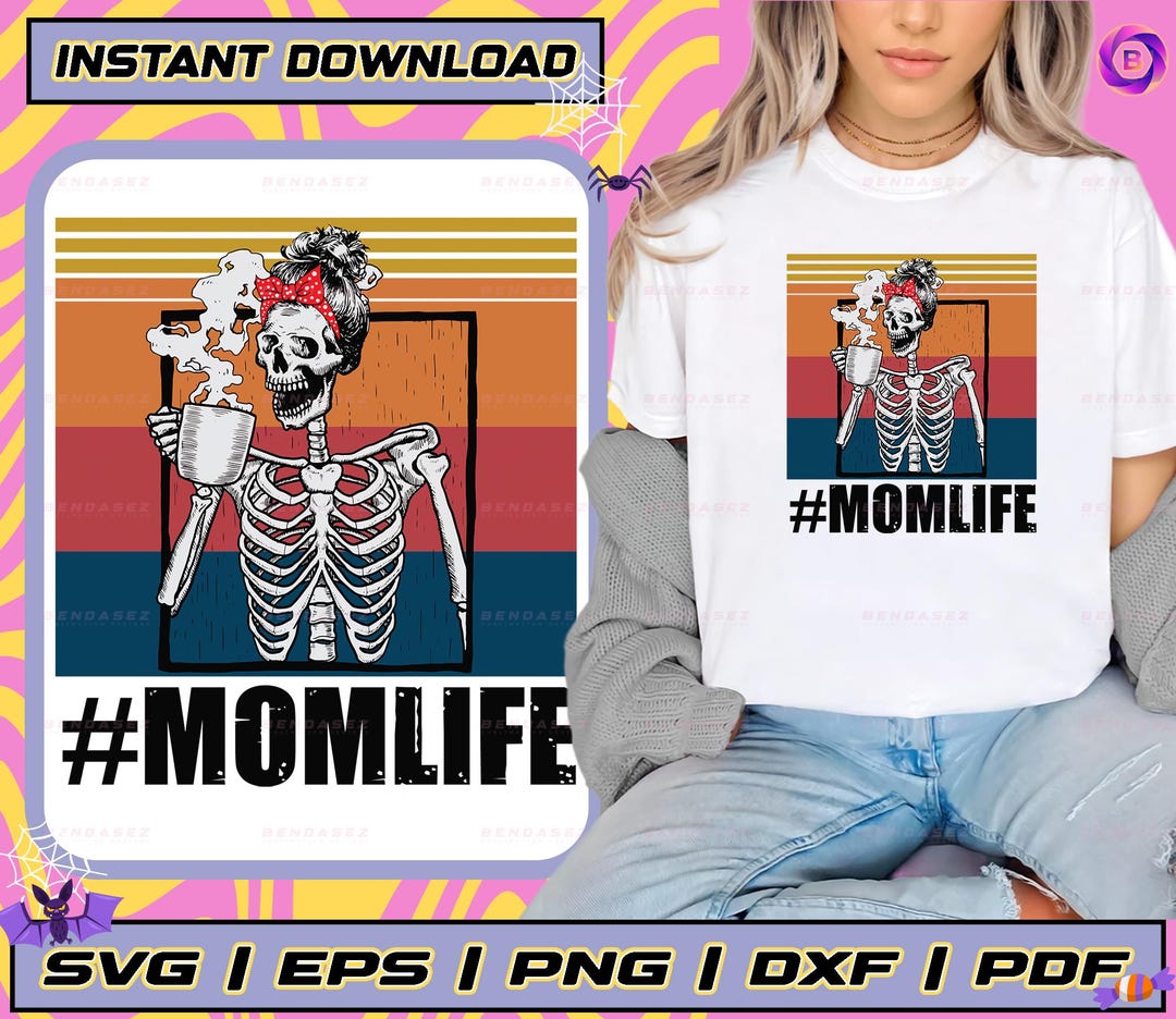 Mom Life With Bandana SVG, Skeleton Coffee SVG, Skeleton Mom Svg/png ...