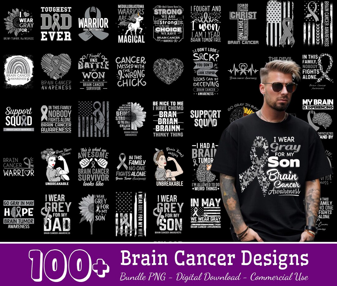 100+ Designs Brain Cancer Awareness Bundle Png, Brain Cancer Warrior ...