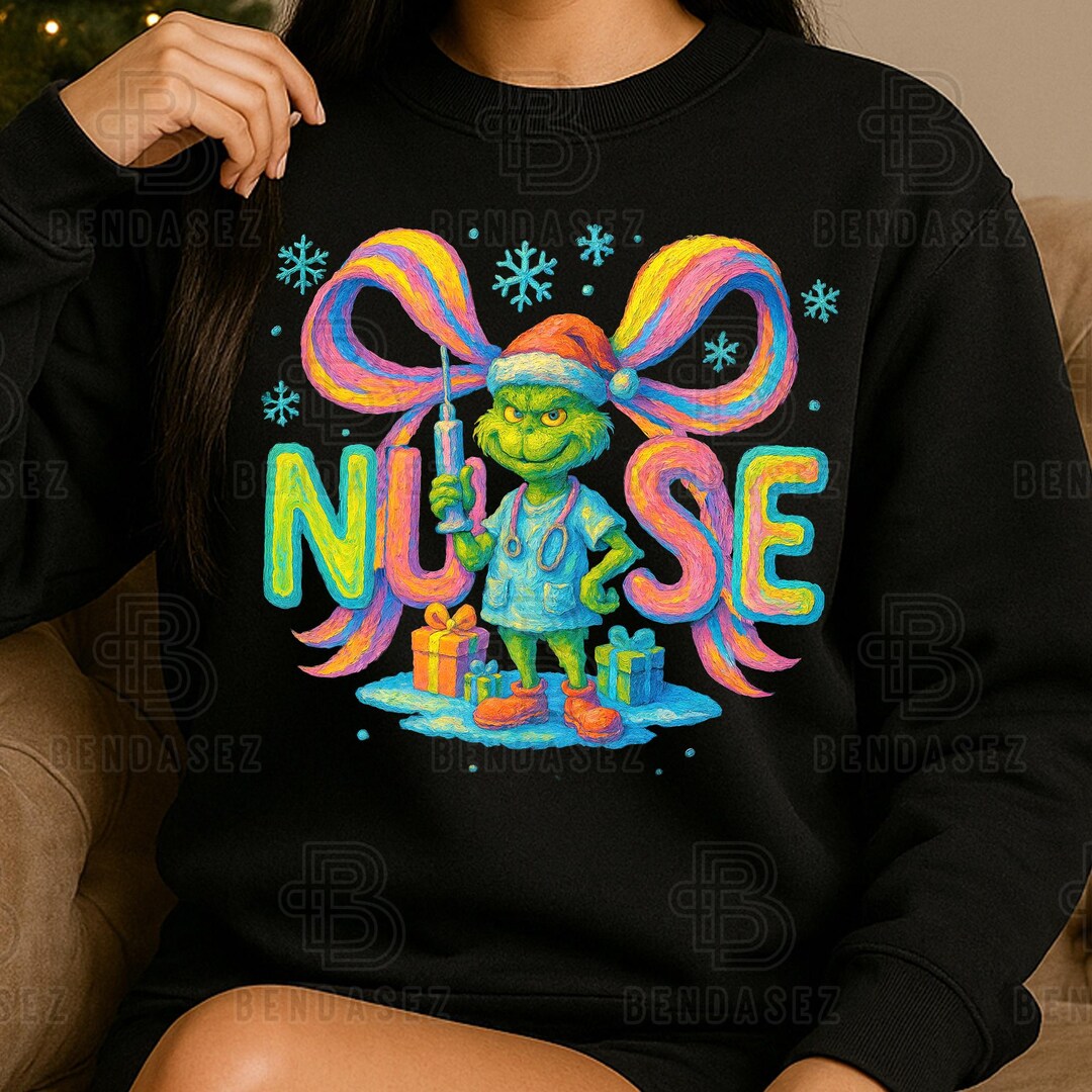 Hand-painted Bow Green Monster Nurse Png, Preppy Brushstroke Mean Guy ...