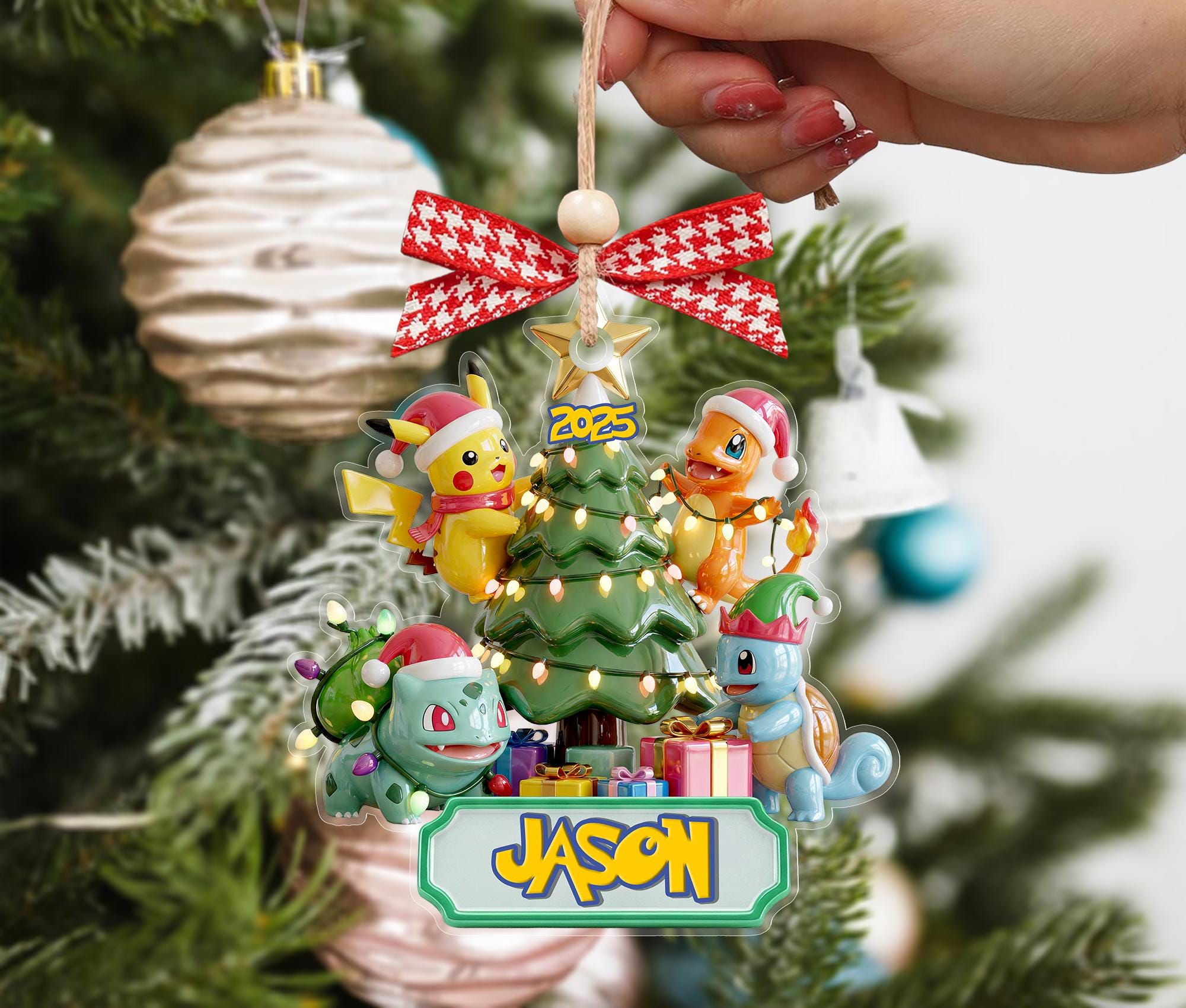 Personalized Cute Poke Monsters Christmas 2D Flat Ornament, Custom Poke ...