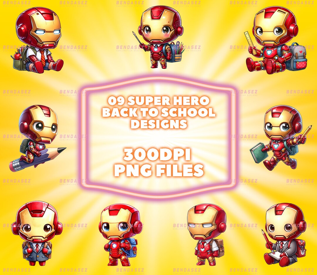 09 Super Hero Back to School Designs Png Bundle, Cartoon PNG ...