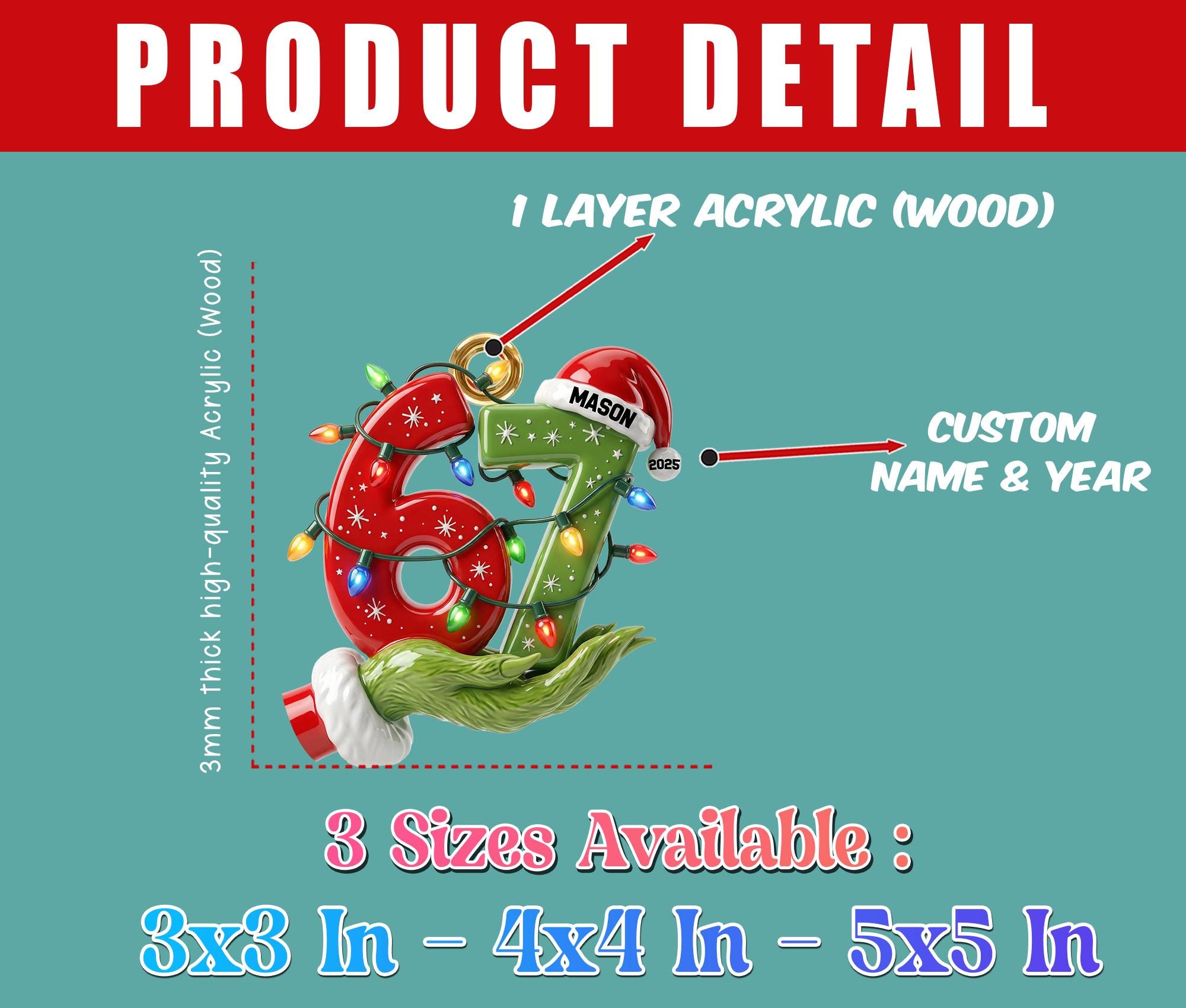 Custom 2D Flat Six Seven Mean Guy Hand Xmas Ornament, the Year of 2025 ...