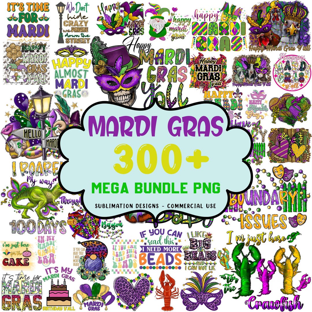 300 Designs Mardi Gras Bundle PNG, Happy Mardi Gras PNG, Western Mardi ...