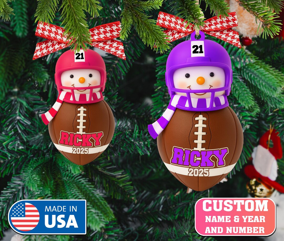 Custom 2D Flat Football Snowman Christmas Ornament, Football Player ...