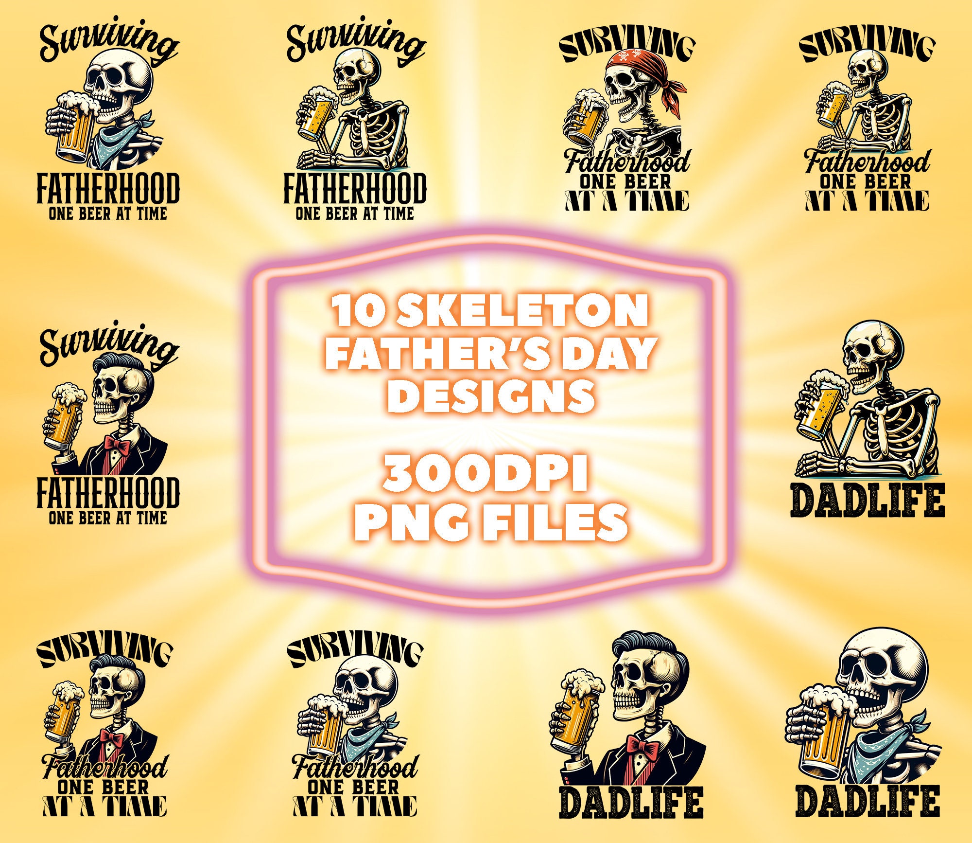 10 Skeleton Father's Day Png Bundle, Father's Day PNG Sublimation ...