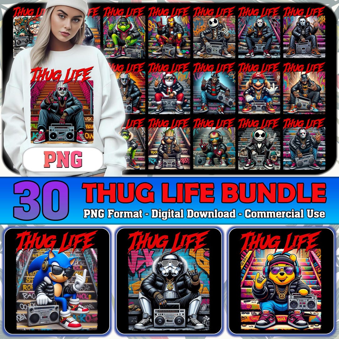 30 Designs Thug Life Bundle Png, Horror Killers Png, Horror Halloween ...