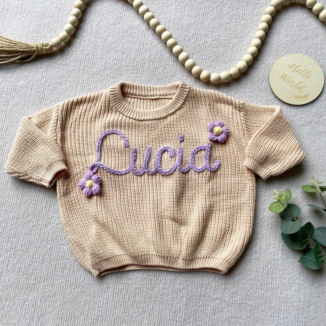 Personalized Baby Name Sweater, Embroidered Children Sweatshirt, Knit ...