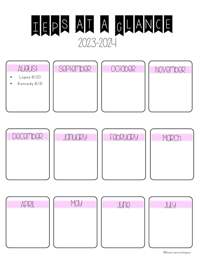 IEP Dates at a Glance Template - Etsy