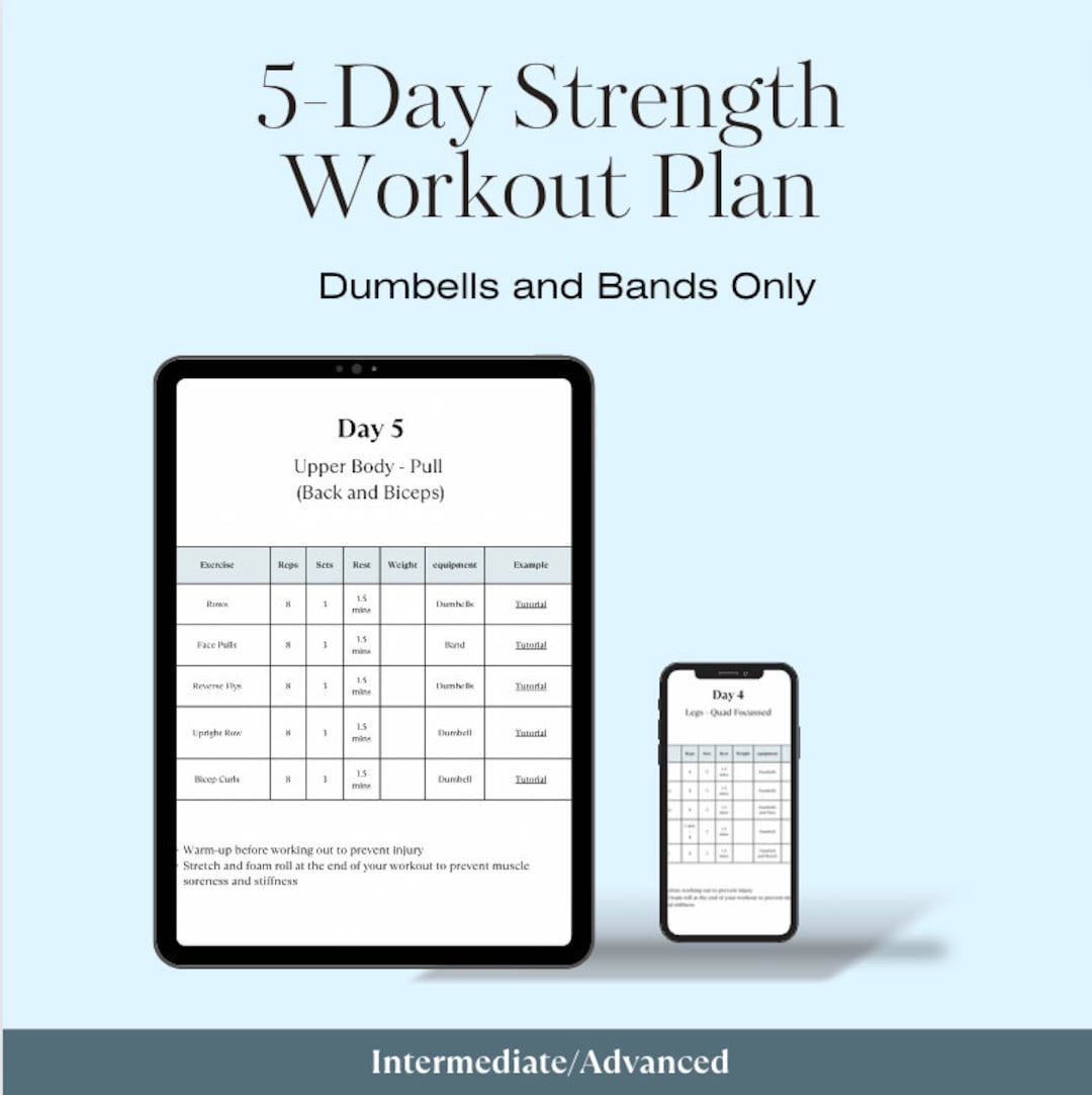 Strength Training Home Workout Plan for Muscle Growth, Using Dumbells ...