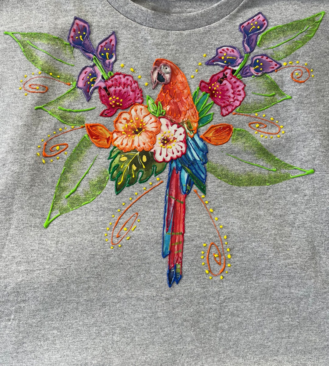 Custom Hand Painted T-shirts - Parrot & Flowers, Size M - Etsy